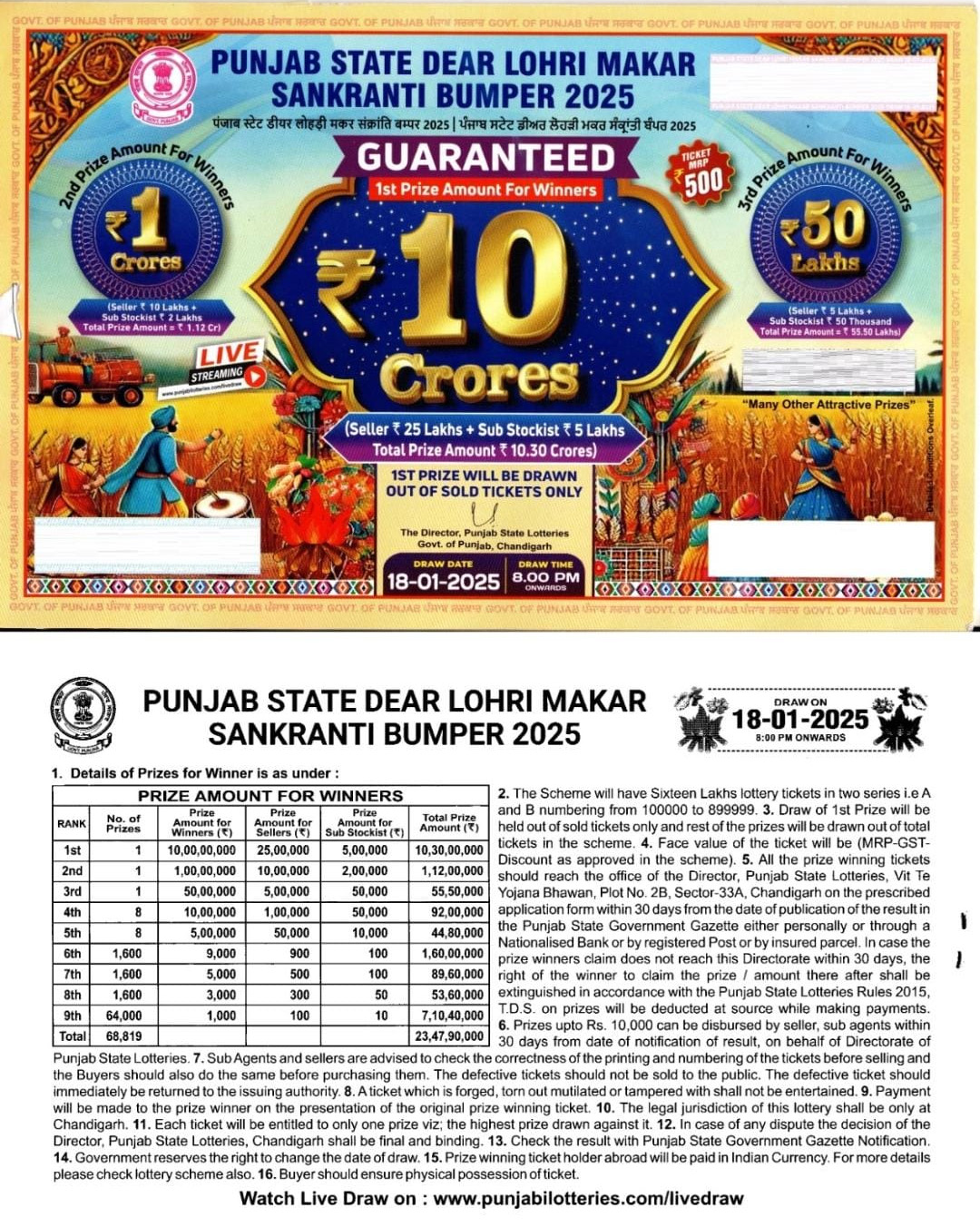 Punjab State Lohri Makar Sakranti Bumper 10 Crore Lottery